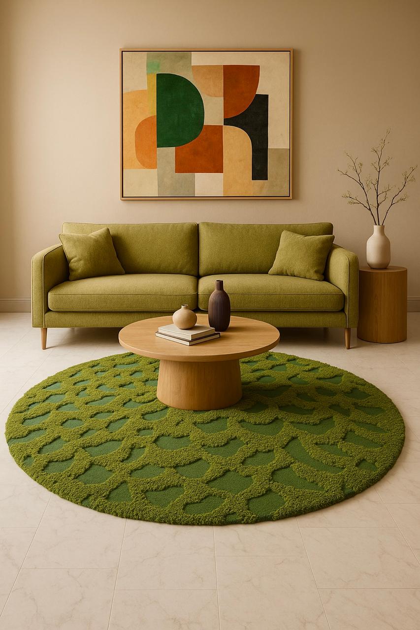 Green Textured Round Rug 1 - ikrugs